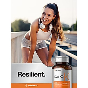 Vitamin K2 MK7 with D3 | 180 Capsules | 800 mcg Complex Plus MK4 | 5000 IU of D3 | Non-GMO, Gluten Free | Vitamin Supplement by Horbaach