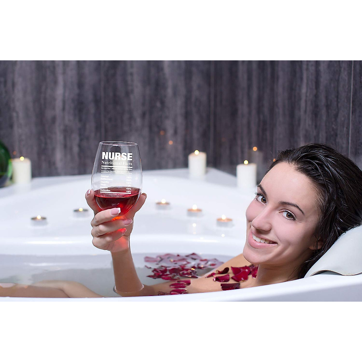 Nurse Nutritional Facts 15oz Stemless Crystal Wine Glass - Nurse Graduation Ideas - Nurses Appreciation Week for Essential Worker - CBT Wine Glasses