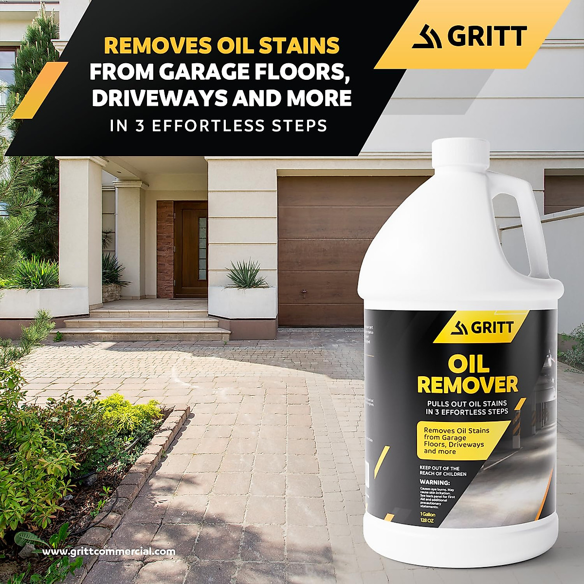 GRITT COMMERCIAL Concrete Oil Stain Remover | All Purpose Concentrated Cleaner for Oil, Grease, and Rust | Removes Stains from Concrete and Asphalt Driveways, Garages, and Patios 64 oz