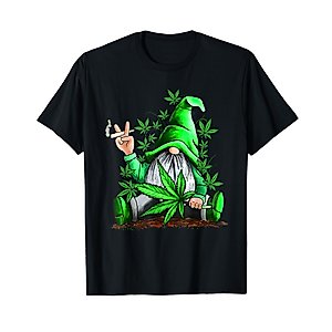 Funny Gnome Pot Leaf 420 Marijuana Weed Cannabis Smoking T-Shirt