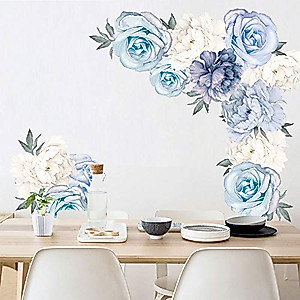 Amaonm Creative Removable 3D Light Blue and White Peony Flower Wall Decals Floral Wall Sticker DIY Peel and Stick Art Decor for Living Room Kids Bedroom Baby Girls Nursery Rooms Wall Corner (Peony)