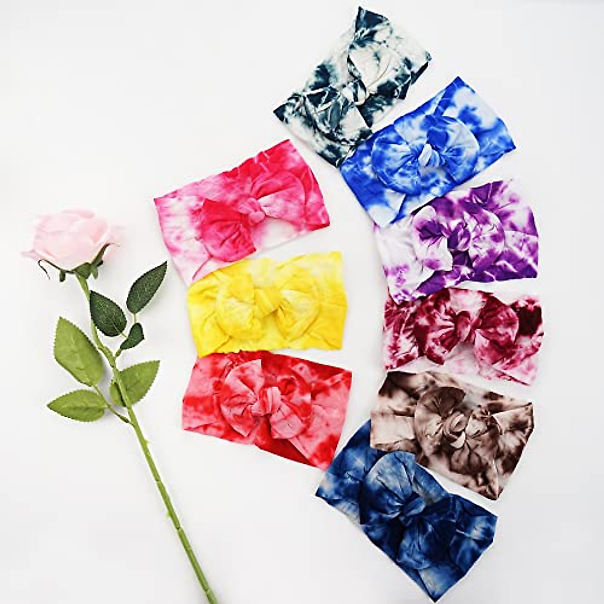 12 Nylon Bows Headbands with Soft Dye Bows for Newborn to 3 Months Baby Girls - Hair Accessories