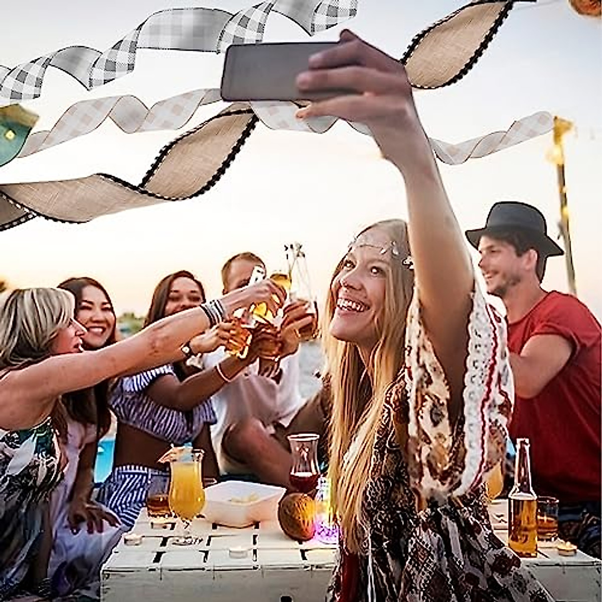 MuRealy Wired Edge Ribbon, Natural and Black Edged 10 Yards 2.5 Inch, Polyester Wired Ribbon, Decorative Ribbons for Christmas Parties, Wedding, Gifts Wrapping, Floral Wreath, and Bow