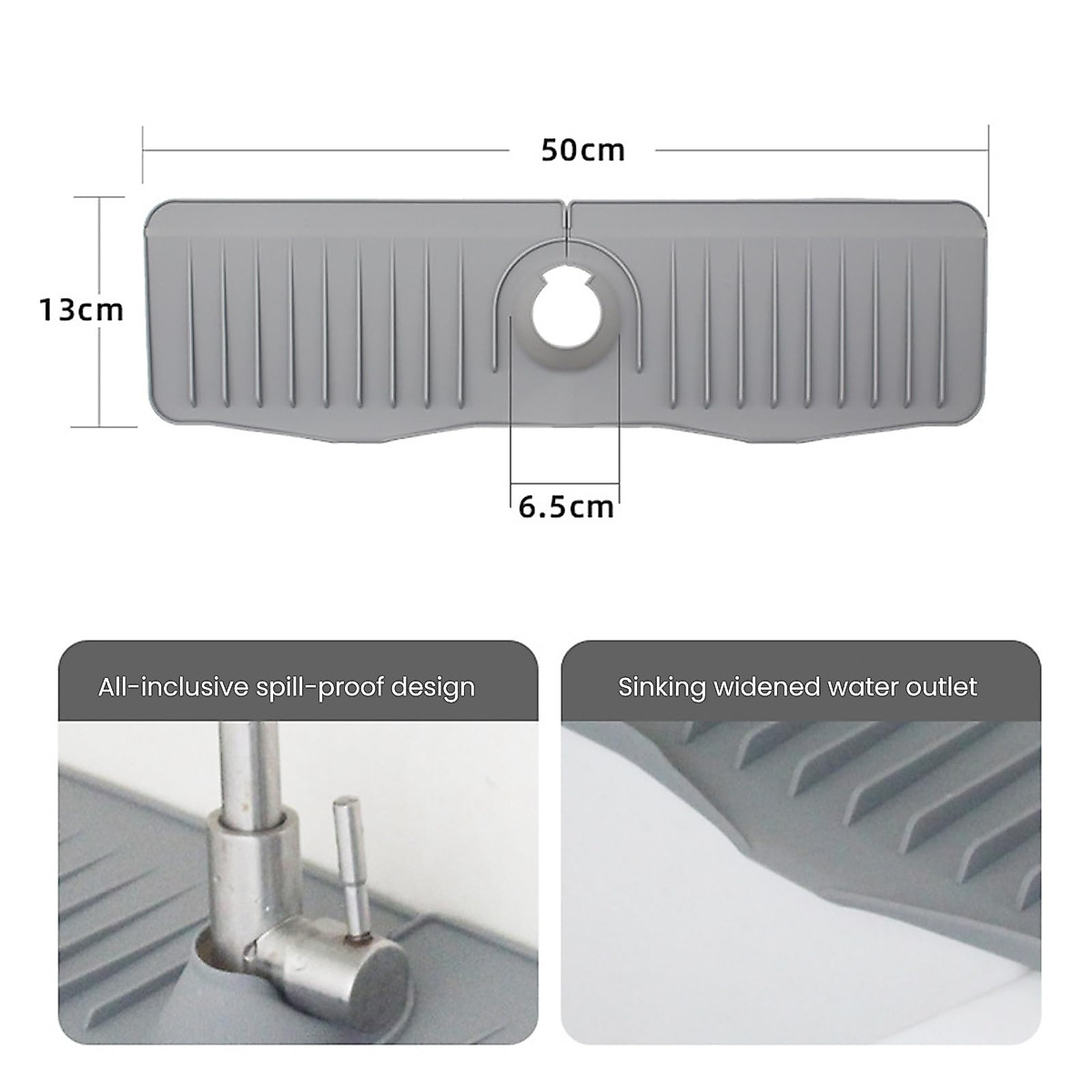 Sinknap Fit Sink Splash Guard Fade-resistant Faucet Drain Pad Kitchen Sink Splash Guard Durable Silicone Faucet Drain Pad for Clean Organized Kitchen Grey S