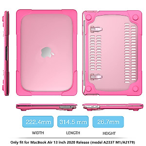 CISSOOK Heavy Duty Shockproof Case with Kickstand for MacBook Air 13 inch 2021-2018 Release Model A2337 M1 A2179 A1932 with Touch ID, Dual Layer Hard Shell, Rose Red