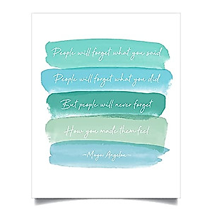 People Remember How You Made Them Feel, Inspirational Wall Art Print Poster, Teal Turquoise (8x10 inches)