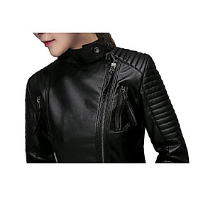 LY VAREY LIN Women's Faux Leather Biker Jacket Slim Short Coat Zipper Moto Jackets (S, Black)