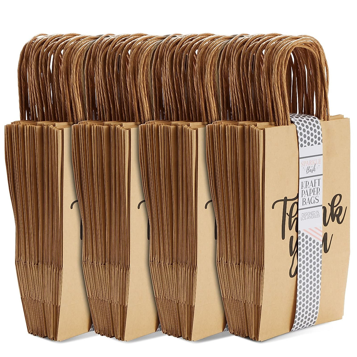 Sparkle and Bash Thank You Party Favor Kraft Bags (9 x 5.3 x 3.15 in, 100 Pack)