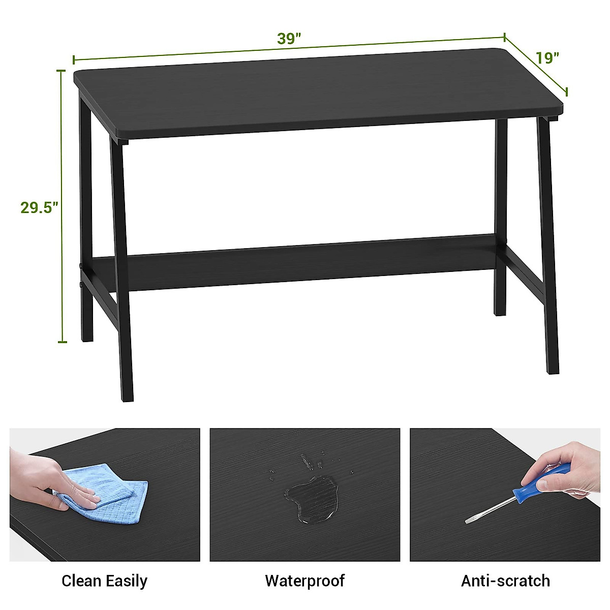 Topfurny Computer Desk, 39 Inch Small Computer Desk Study Table for Small Spaces, Modern Simple Writing Desk with Round Desk Corner Edge for Home Office, School, Bedroom, Workstation,Black