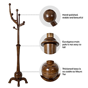Coat Rack Freestanding Wood Coat Tree Rack with 8 Hooks, Creative Design Tree Branch-look, Standing Coat Rack Clothes Hanger Stand with Stury Base for Entryway, Hallway, Bedroom - Load 160lb (Walnut)