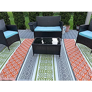 BalajeesUSA Outdoor Plastic Patio Rugs – 5x7 ft Green,Orange,Multipurpose,Woven Plastic Straw, All-Weather and Waterproof, Reversible Camper mat sports camp backyard picnic 711