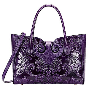 PIJUSHI Floral Handbags For Women Designer Handbag Top Handle Shoulder Bags For Ladies (91776 Purple)