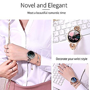 Rose Gold Smart Watch for Women，Ladies Smart Bracelet with Diamonds Stainless Steel Wristband, Elegant Fitness Tracker Pedometer Calorie Sleep Tracking Full Touchscreen for iOS Android Phones