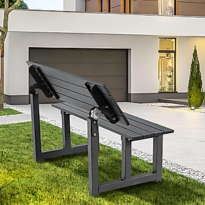 Ajikgn Aluminum Outdoor Convertible Bench Black, Total 400 LBS Load Capacity Bench Light Weight, All-in-one Table & Bench, Multi-Functional Outdoor Bench/Work Table for Park Garden,Patio and Lounge