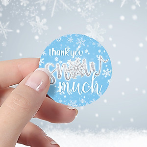 Blue Snowflake Thank You Snow Much Stickers, Blue Winter Onederland 1st Birthday Party Thank You Stickers - 40 Count