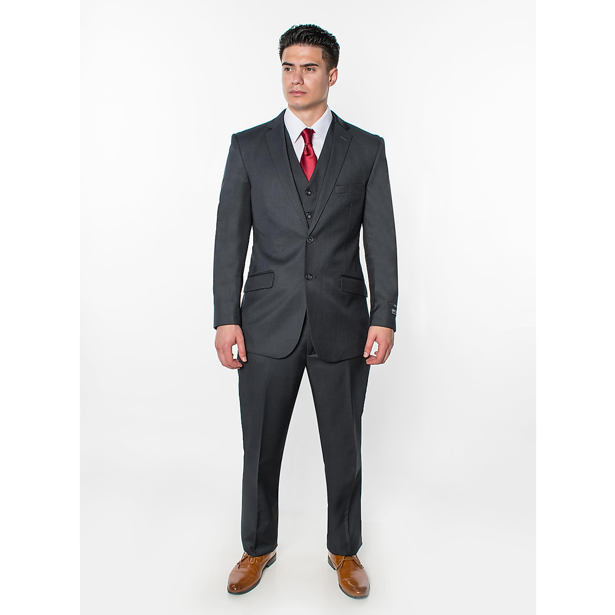 Antonio Uomo Men’s Suit Set – Classic Fit 3 Piece Blazer Single Breasted Jacket Vest Pants for Business Wedding Dress Suits Charcoal 38