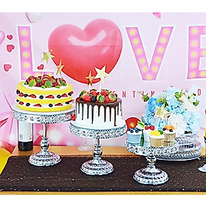 FEICTPOX Cake Stand Set for Dessert Table Metal Cake Stands with Crystal Cupcake Display Stand,Silver