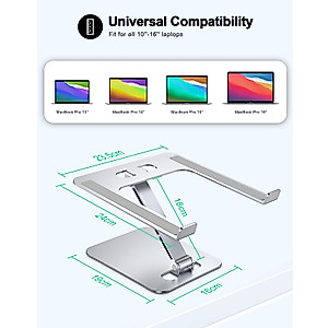 RIWUCT Foldable Laptop Stand, Height Adjustable Ergonomic Computer Stand for Desk, Ventilated Aluminum Portable Laptop Riser Holder Mount Compatible with MacBook Pro Air, All Notebooks 10-16"