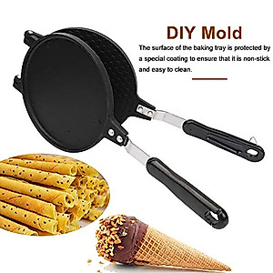 Waffle Cone Maker, Waffle Irons Mold Nonstick Coating Surface Baking Pan, Multifunctional Double Sided Pancake Maker Crisp Omelet Pan Ice Cream Maker Machine Egg Roll Mold