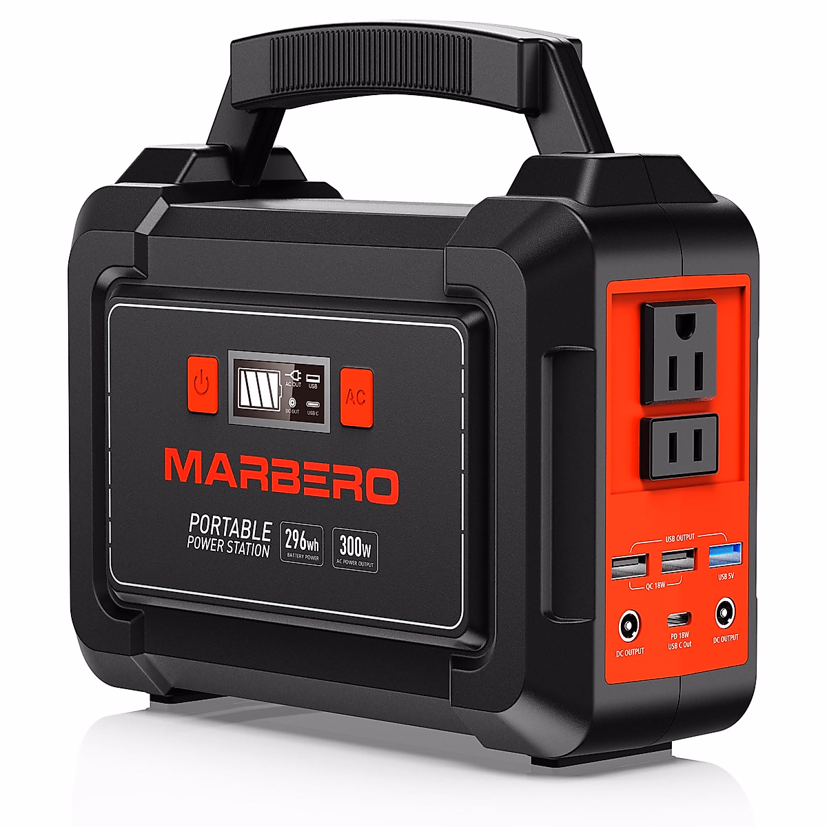MARBERO Portable Power Station 300W Camping Solar Generators Lithium Battery 296Wh Power Supply with 110V AC Outlet, 2 DC Ports, 4 USB Ports, LED Flashlights for CPAP Home Camping Backup