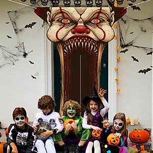 Joker Clown Halloween Banner Backdrop Decorations Supplies Trick or Treat Creepy Scary Terror Theme Decor for Spooky Halloween Movie Birthday Party Supplies Favors Evil Background Photo Booth Props