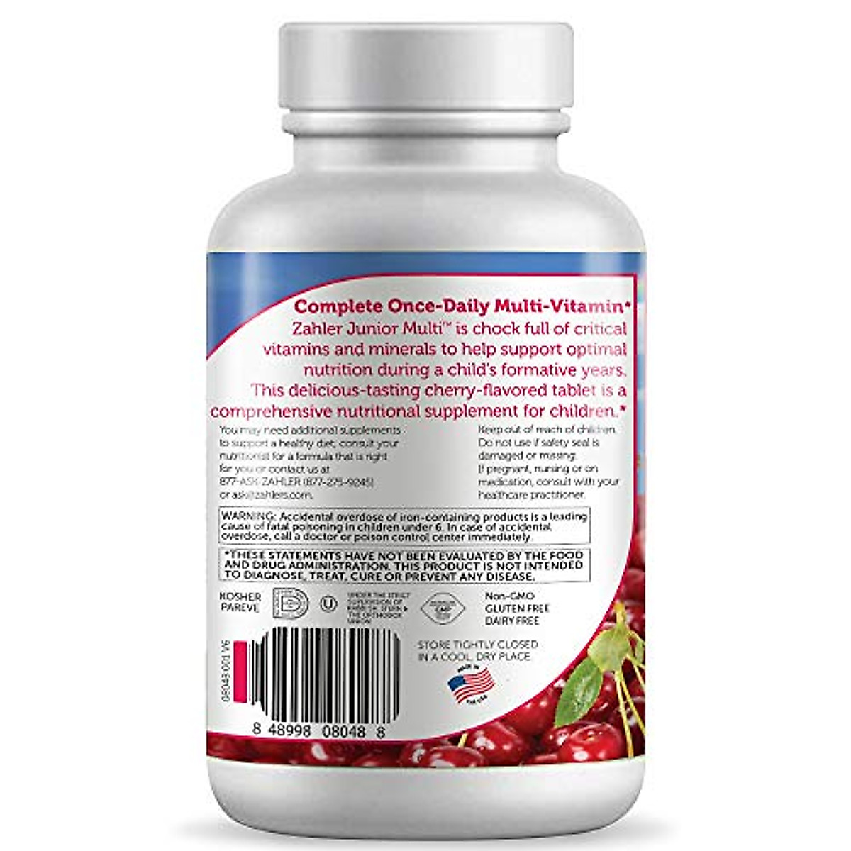 Zahler Junior Multi, Complete Once-Daily Multi-Vitamin, Natural Cherry, 180 Chewable Tablets
