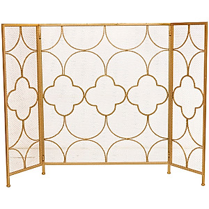 Deco 79 Contemporary Geometric Designed Metal Fireplace Screen, 50"L x 35"H, Gold