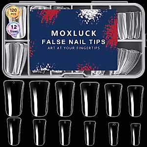 Moxluck Full Cover Duck Nail Tips,Clear Curved False Nail Tips 120Pcs Duck Acrylic Nails, Wide Short French Fake Nails For Extensions Home DIY Nail Tips Art 12 Sizes
