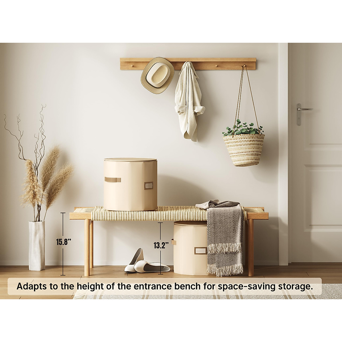 Vailando Shoe Organizer for Closet - Cylindrical Shoe Storage Organizer with Adjustable Dividers for Closet, Foldable, Beige, 1-Pack