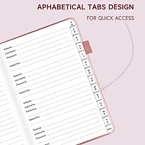 Password Book with Alphabetical Tabs – Hardcover Internet Address & Password Organizer – Password Keeper Notebook for Computer & Website – 5.2 x 7.6" Log-in Password Journal w/Thick Paper (Rose Gold)