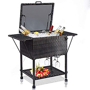 Giantex HW51578 108 Quart Rattan Cart Portable Wicker Cooler Trolley, Mix Brown