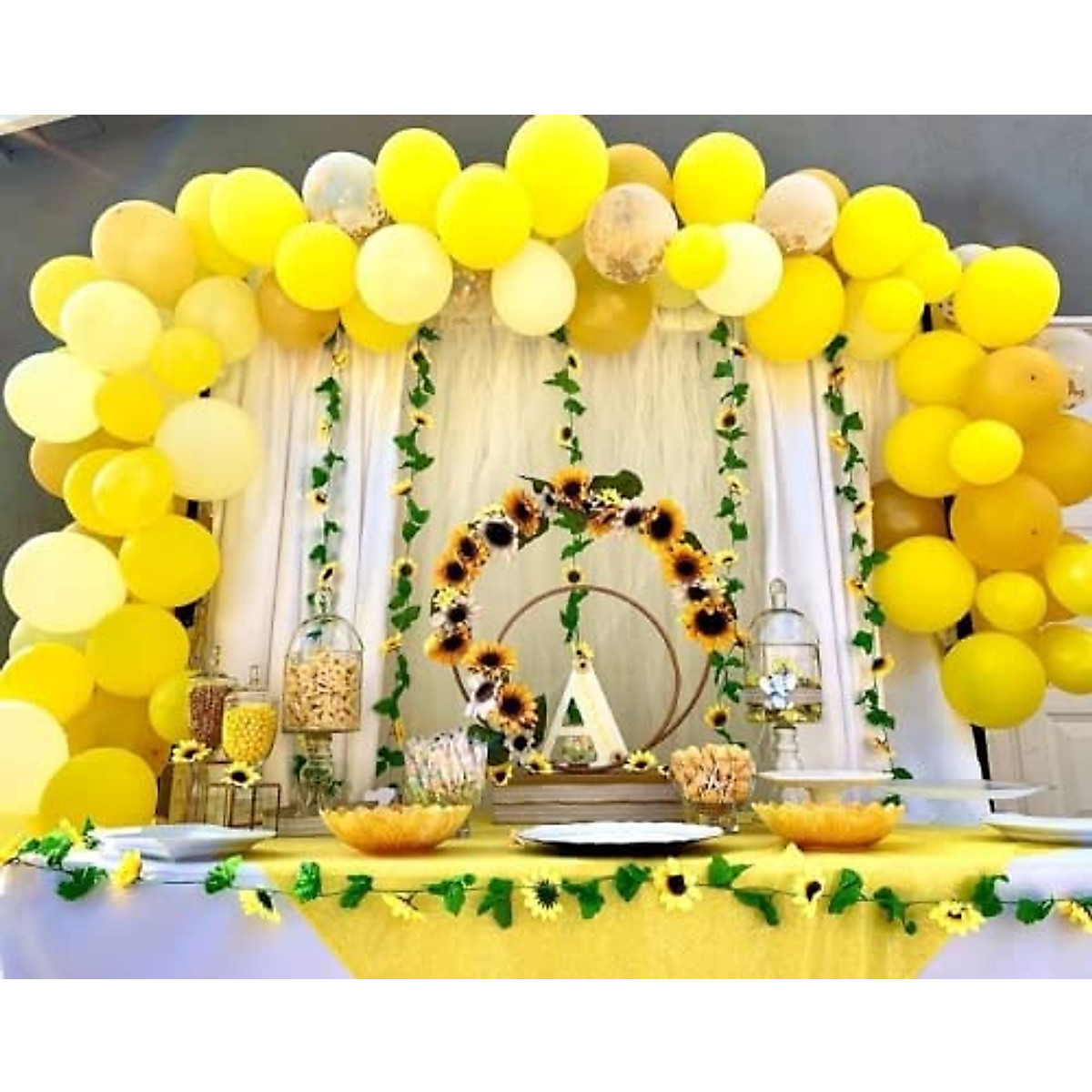 Artificial Sunflower Garlands Hanging Sunflower Vine 5pcs 7.8FT Silk Sunflowers with Green Leaves for Wedding Party Garden Home Decor