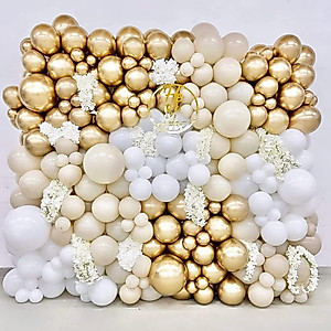 RUBFAC 154pcs White Sand Balloons Different Sizes 5/10/12/18 Inch White Cream Beige Balloon Garland Arch Kit for Wedding Baby Shower Birthday Party Supplies Decorations