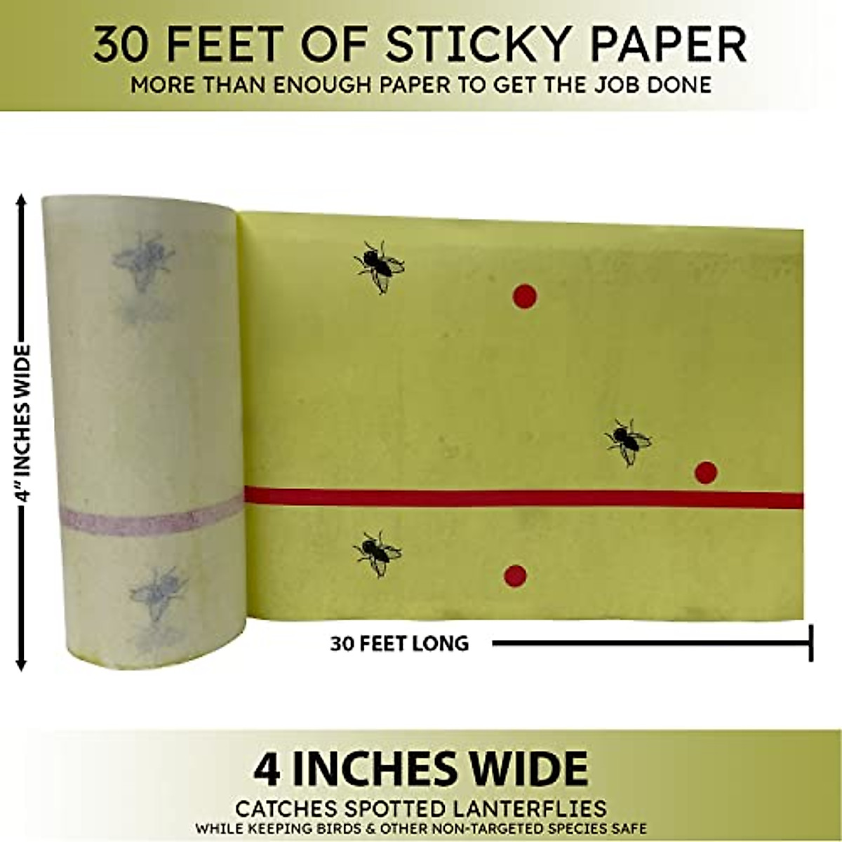 W4W, Spotted Lantern Fly Tree Trap - 4 Rolls (30 Feet Each Roll) - Lanternfly Tree Tape Creates a Sticky Barrier Protecting Trees from Harmful Insects - Non-Toxic