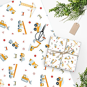 Mpanwen Construction Wrapping Paper for Boys Kids, 8 Sheets Large Truck Gift Wrap Tractor Wrapping Paper for Christmas Birthday Holiday - 27 x 39.5 Inches Per Sheet