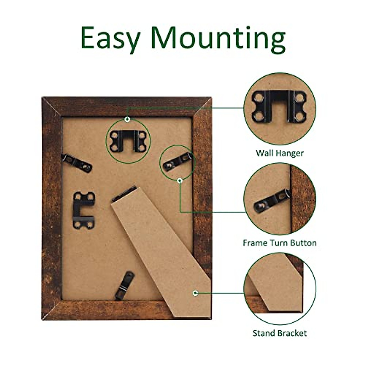 4x6 Picture Frame Set of 4, Display Photo 4x6 with Mat or 5x7 without Mat, Wooden Rustic Picture Frames for Tabletop or Wall Mounting, Brown