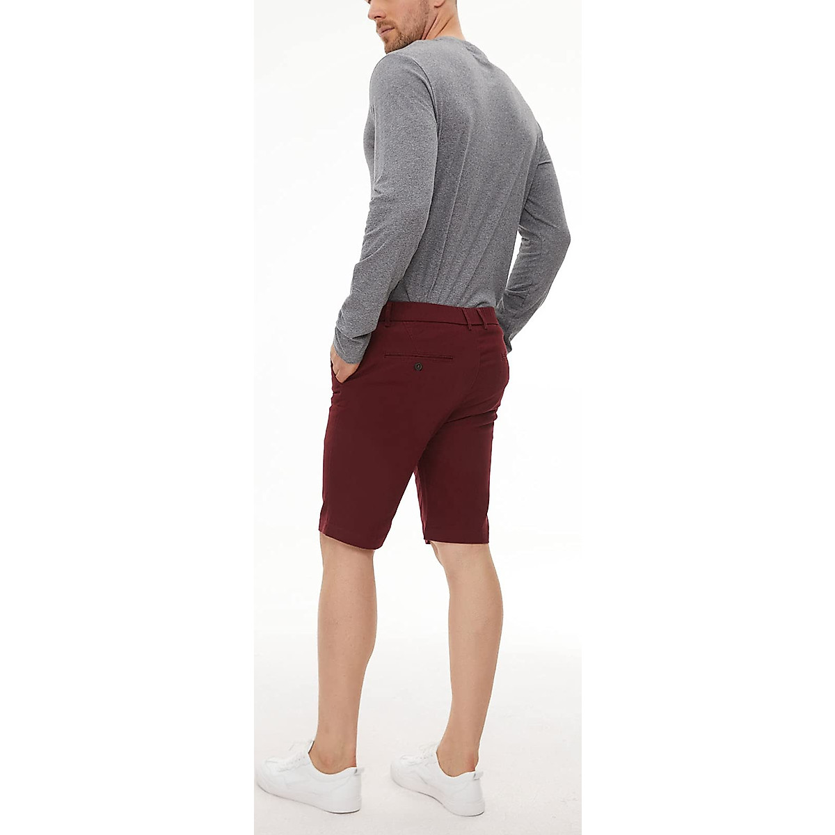 Plaid&Plain Men's Burgundy Shorts Slim Fit Chino Shorts 9 inch Inseam Burgundy 30