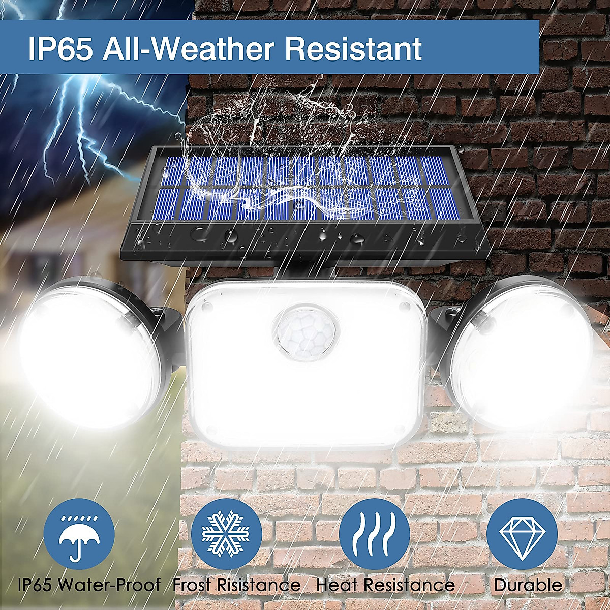 RJFOYB Motion Sensor Outdoor Lights, Adjustable 3 Heads Solar Outdoor Lights, 270° Wide Angle, IP65 Waterproof Security Lights Motion Outdoor for Garage Yard Garden Porch