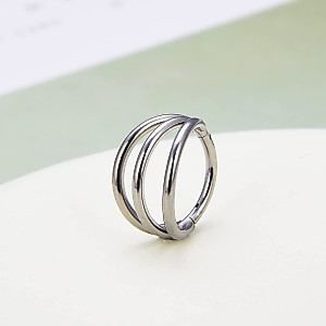 JUSTJANDM G23 Titanium Septum Clicker Nose Ring, 16G Triple Double Open Stack Cubic Zirconia Nose Ring Hoop, Daith Helix Rook Conch Tragus Cartilage Piercing Jewelry for Women (10mm, Triple)