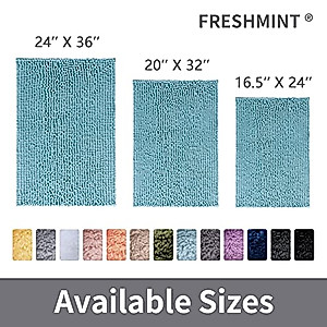 FRESHMINT Chenille Bathroom Rugs Non-Slip Bath Mat 24”x16.5“, Washable Soft Shower Mat, for Bathroom Floor & Tub Fluffy Shag Bath Rugs, Durable Thick Water Absorbent Microfiber Shower Rugs, Blue