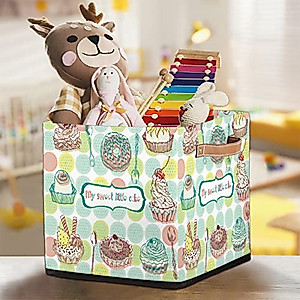 Cake Large Collapsible Storage Bins,Ice Cream Decorative Canvas Fabric Storage Boxes Organizer with Handles,Cube Square Baskets Bin for Home Shelves Closet Nursery Gifts