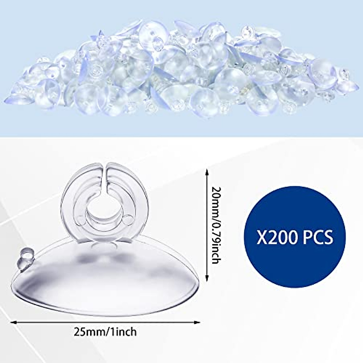 Skyley Christmas Light Holders Mini Suction, Hang Clips Cup Shower Hooks Outdoor Seasonal Lighting for Window Glass Home Kitchen Bathroom (200 Pcs), Clear