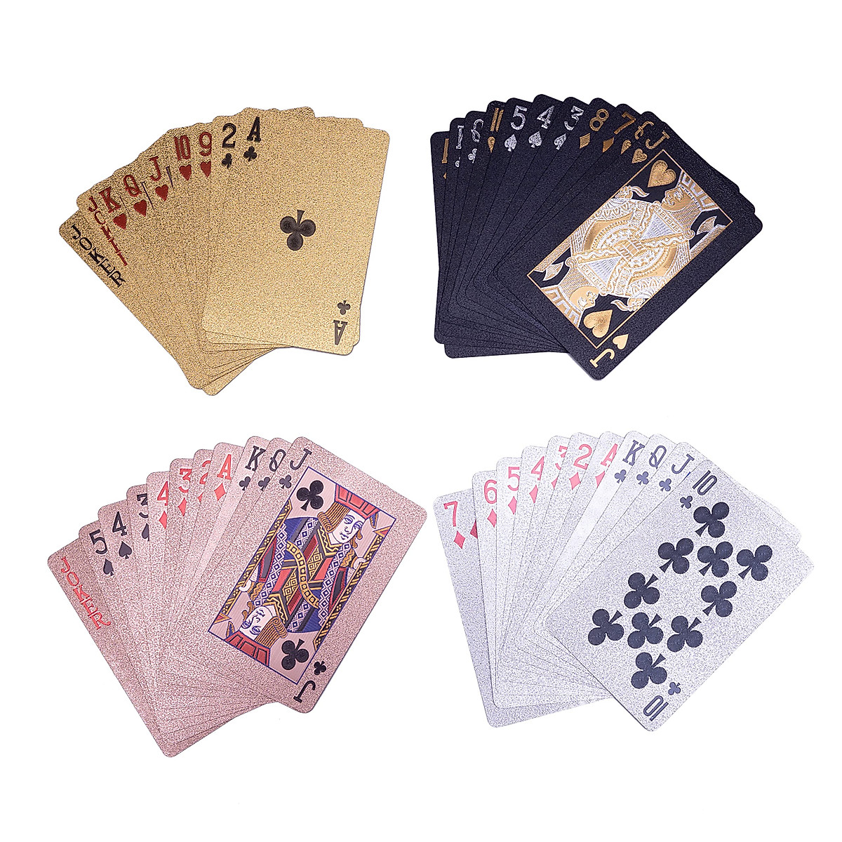 SUCCUNA Playing Cards Waterproof Poker Cards Foil Plastic Playing Card 4 Decks of Cards for Adults Black Gold Pink White