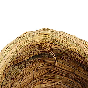 cyrank 2pcs Straw Bird Nest, Grass Hand Woven Bird House Hideaway Grass Hut Resting Breeding Place for Birds Finch Canary, 5.5 x 4.5in