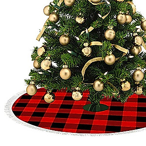 Dream Bay Christmas Tree Skirt,﻿Buffalo Plaid Christmas Tree Mat for Xmas Party Decoration 30x30 Inches