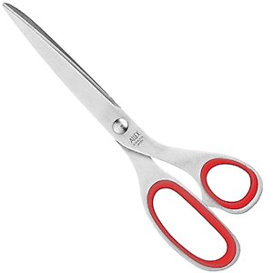 ALLEX Japanese Office Scissors for Desk, Extra Large 7.8" All Purpose Scissors, Made in JAPAN, All Metal Sharp Japanese Stainless Steel Blade with Non-Slip Soft Ring, Red