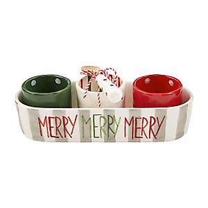 Mud Pie, Multi, Christmas Painted Merry Cracker & Dip Set, 3.5" x 11", 2 1/2" x 11"