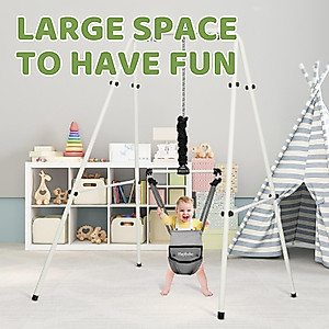 Hapbabe 2 in 1 Baby Jumper with Stand, Baby Walking Harness Function, Premium Spring, for Infant 6-12 Months, Easy to Fold and Storage, Grey