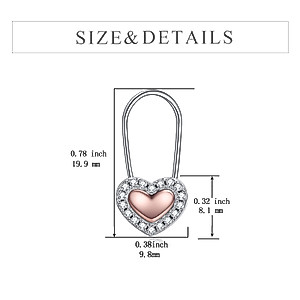 YFN Heart Safety Pin Earrings Sterling Silver Hoop Earrings for Women Drop Dangle Cartilage Earring Gifts (Pink)