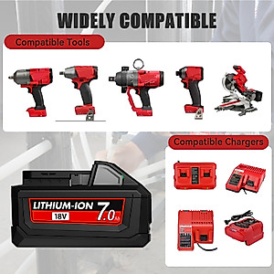 JUNWOOD 7.0Ah 18V Replacement for Milwaukee M18 Battery Compatible with 48-11-1810 48-11-1820 48-11-1850 48-11-1828 48-11-1860 48-11-1880 Cordless Tools
